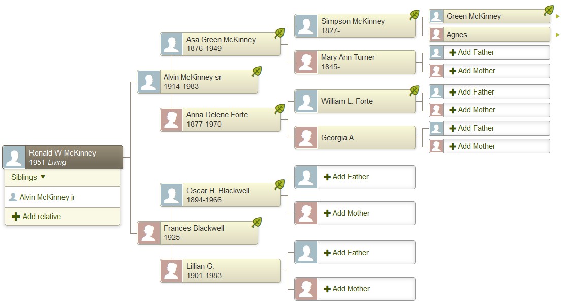 Ancestors and Decendants of Green McKinney : Family Tree & Pedigree Images