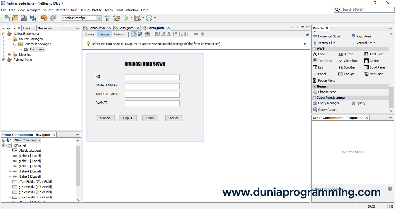 Membuat Aplikasi Java Dekstop Sederhana Menggunakan Netbeans IDE - Dunia Programming