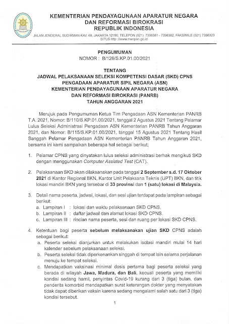 Jadwal dan lokasi Seleksi Kompetensi Dasar (SKD) CASN CPNS 2021 beserta syaratnya
