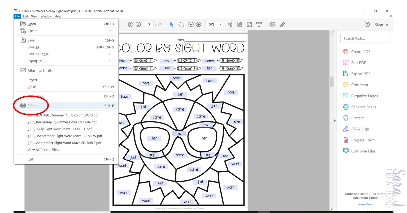 Editable Color by Sight Word for the Whole Year | Sara J Creations