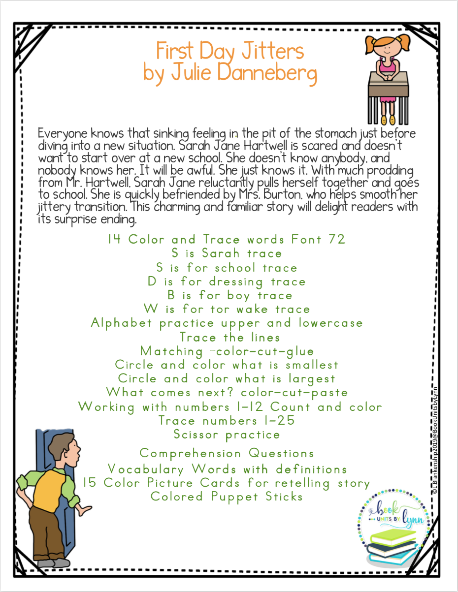 FIRST DAY JITTERS BACK TO SCHOOL BOOK UNIT ~ Book Units by Lynn