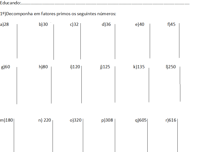 Exercicios De Decomposição Em Fatores Primos Fdplearn