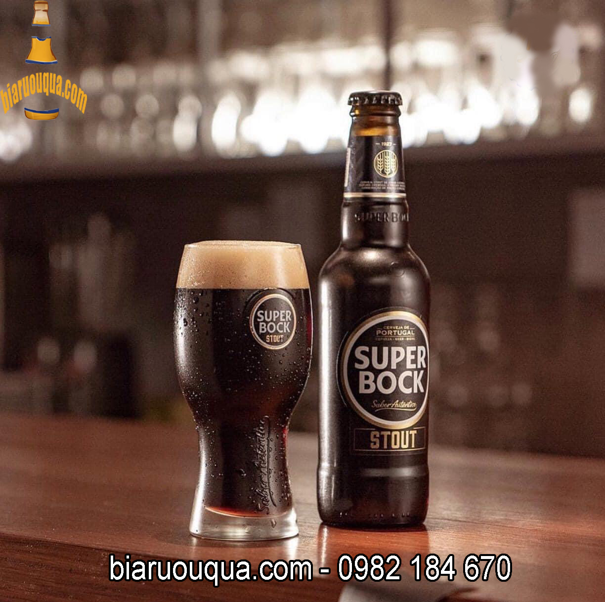 Bia Super Bock Stout đen 5% thùng 24 chai 250ml
