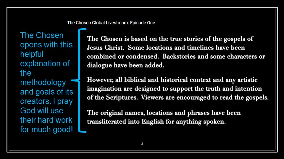 parresiazomai: The Chosen, Episode 1: A Review with Thoughts and Prayer