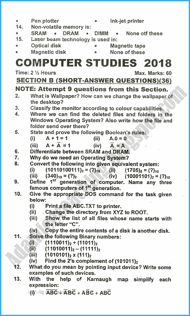 Adamjee Coaching IX Computer Studies Past Year Paper 2018 adamjee-coaching-ix-computer-studies-past-year-paper-2018