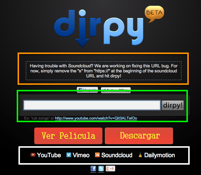 Dirpy descarga vídeo y audio