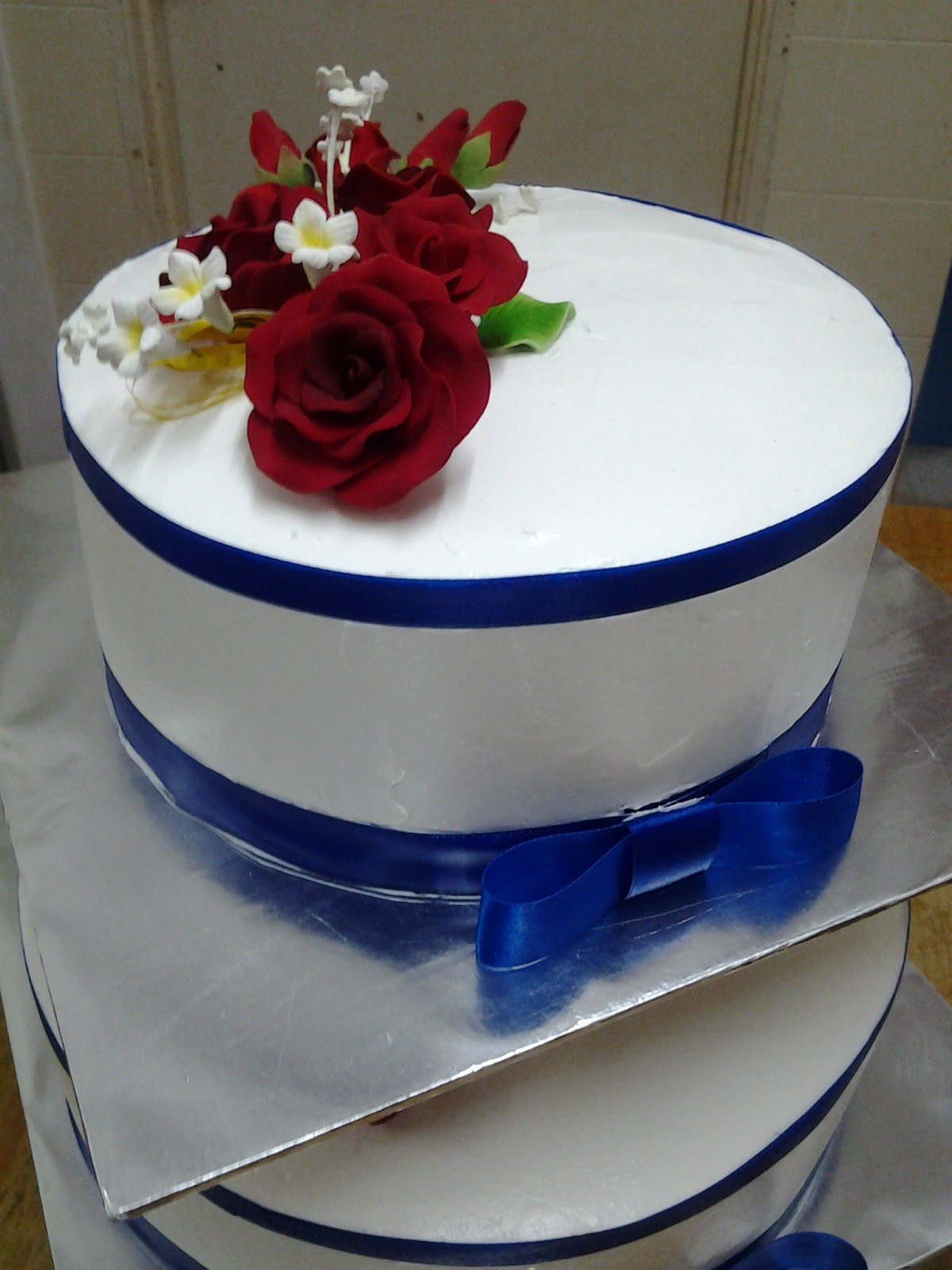 CT Hasanah Cake House: Blue and White 2 Tier Wedding Cake