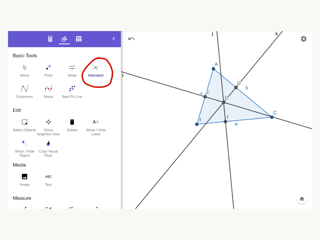 How to construct Incenter and Incircle in Geogebra