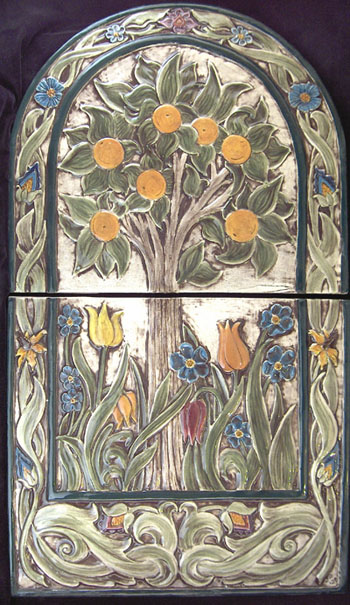 Decorative handmade ceramic tile: Relief carved ceramic orange tree ...