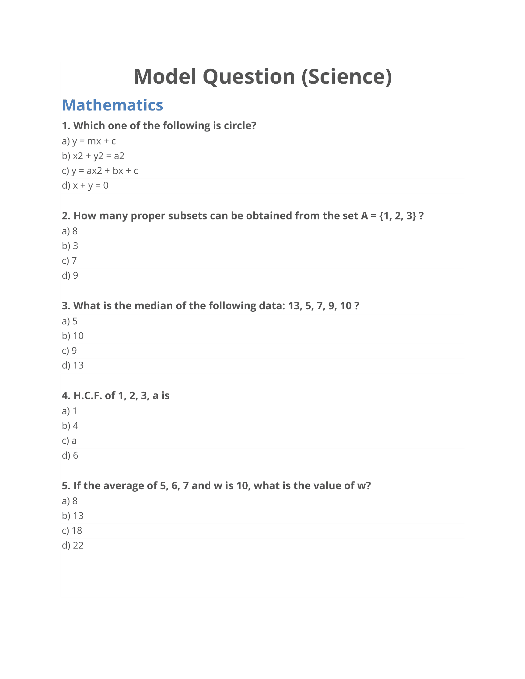 Computer Science & Programming : Entrance Model Question For Science ...