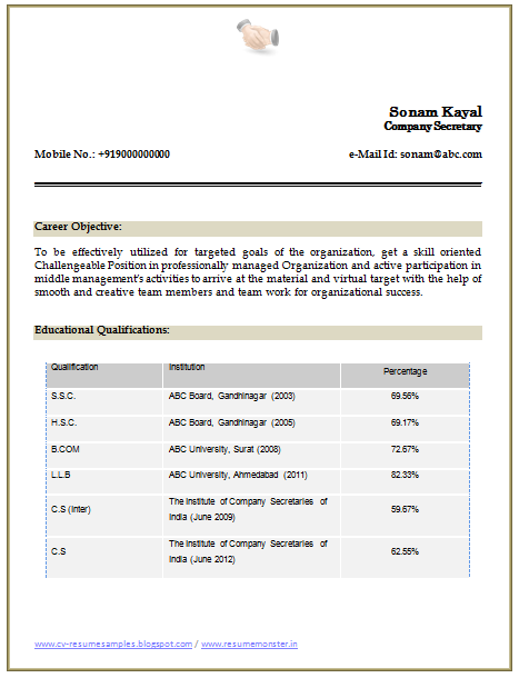 Over 10000 CV and Resume Samples with Free Download: Company Secretary ...