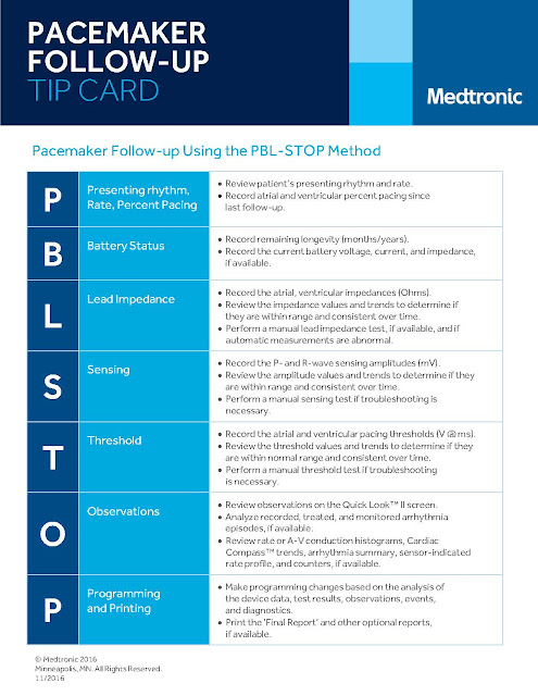 CVT Mohd Farid: Medtronic Academy-Pacemaker Follow Up Tip Card PBLSTOP