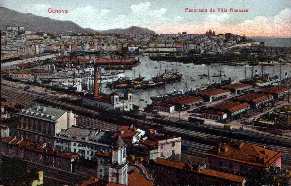 transpress nz: Genova (Genoa) port and rail yard, Italy, 1910