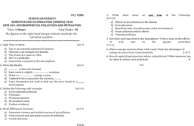 TEZPUR UNIVERSITY (TU/CODL) SEMESTER END DEM 202: ENVIRONMENTAL ...