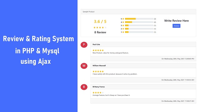 How to Create Review & Rating Page in PHP with Ajax | Webslesson