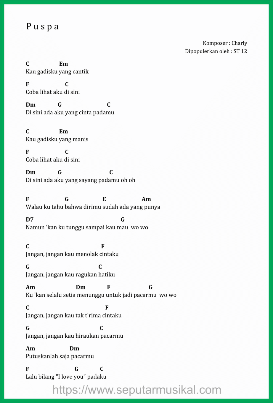 Chord Lagu Puspa - SEPUTAR MUSIK