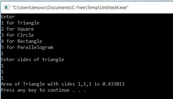 All C Programs: Program 169:To Print Areas of Triangle,Square,Circle ...