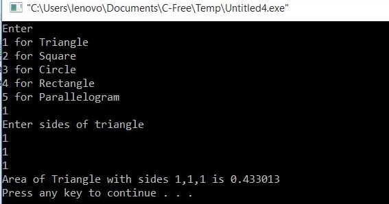 All C Programs: Program 169:To Print Areas of Triangle,Square,Circle ...