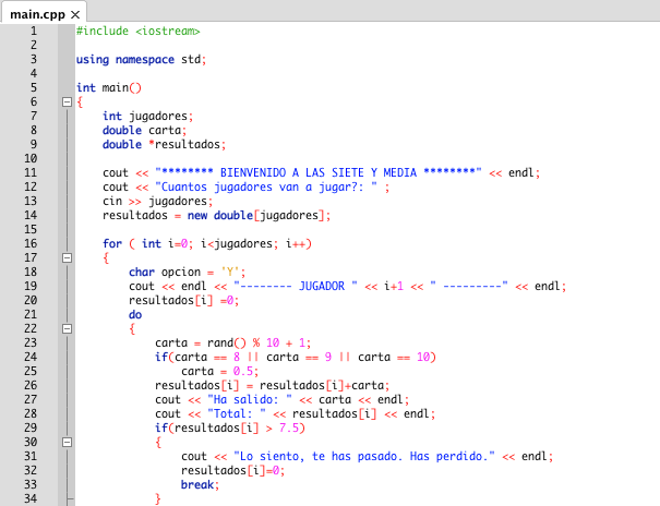 C++ y otras cosas.: El juego de las siete y media. Parte II.