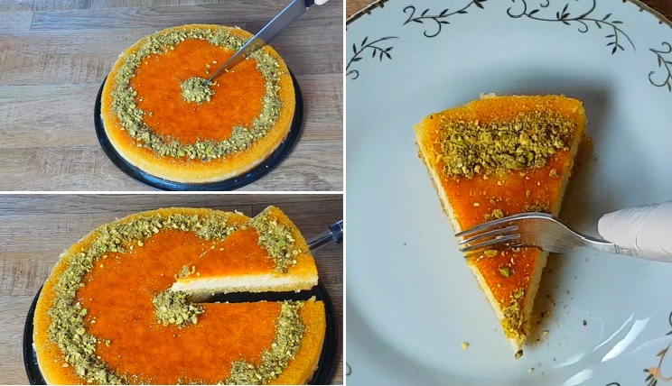 Basbousa with Cream (Basbousa Bl Qeshta) | Arabic Food Recipes