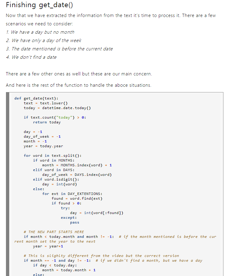 [Tech With Tim] Python Voice Assistant Tutorial #5 - Date from Speech P2