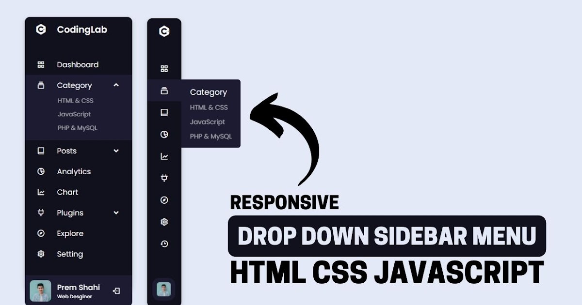 Codinglab Html Css Javascript Blogs Free Source Code Dropdown Sidebar Menu Using Html Css
