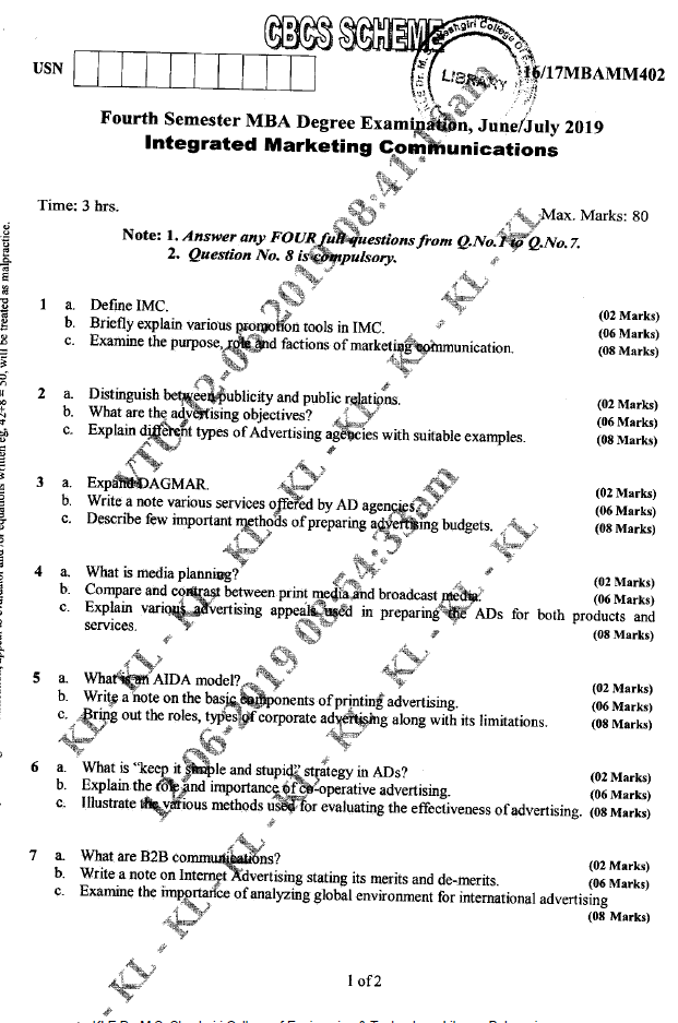 Visvesvaraya Technological University MBA (CBCS) Fourth Semester ...