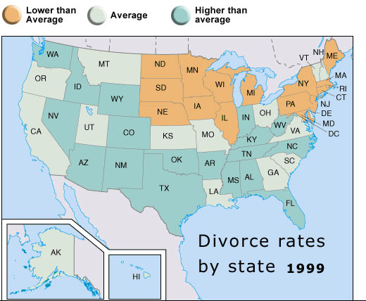 Divorce Rates By State Map - United States Map