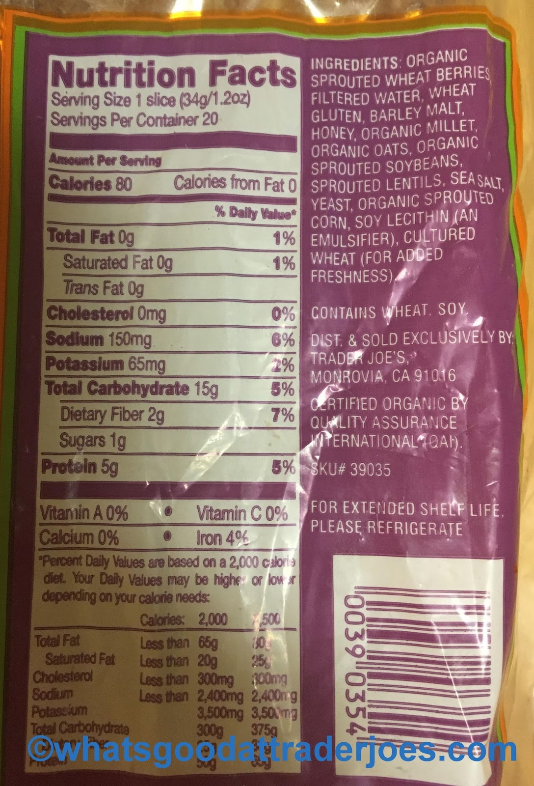 sprouted grain bread nutrition