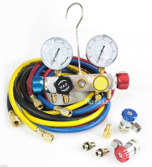 4 Valve AC Manifold Gauge Hoses Set R410a R22 R404a R134a Refrigerant Service