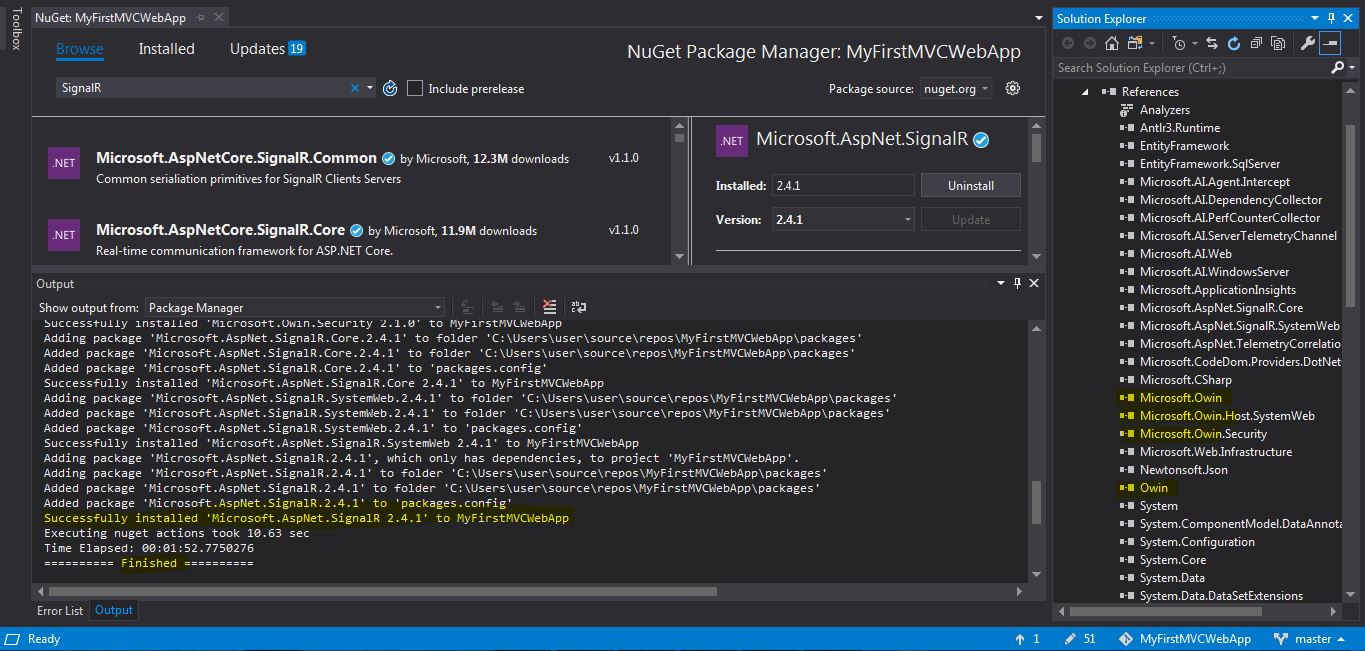 How to install SignalR in MVC