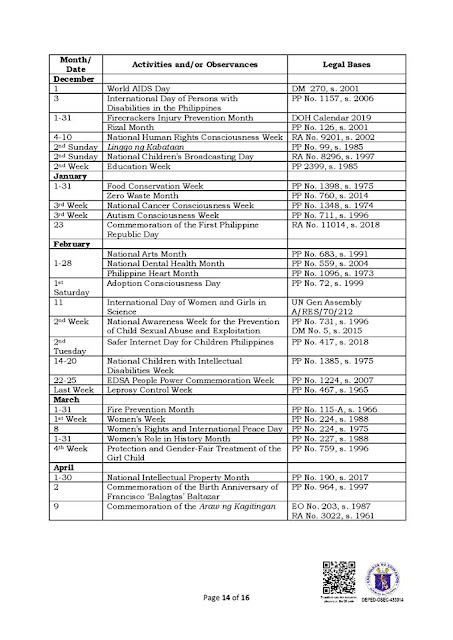 SCHOOL CALENDAR AND ACTIVITIES for School Year 2020-2021 - Teachers Click