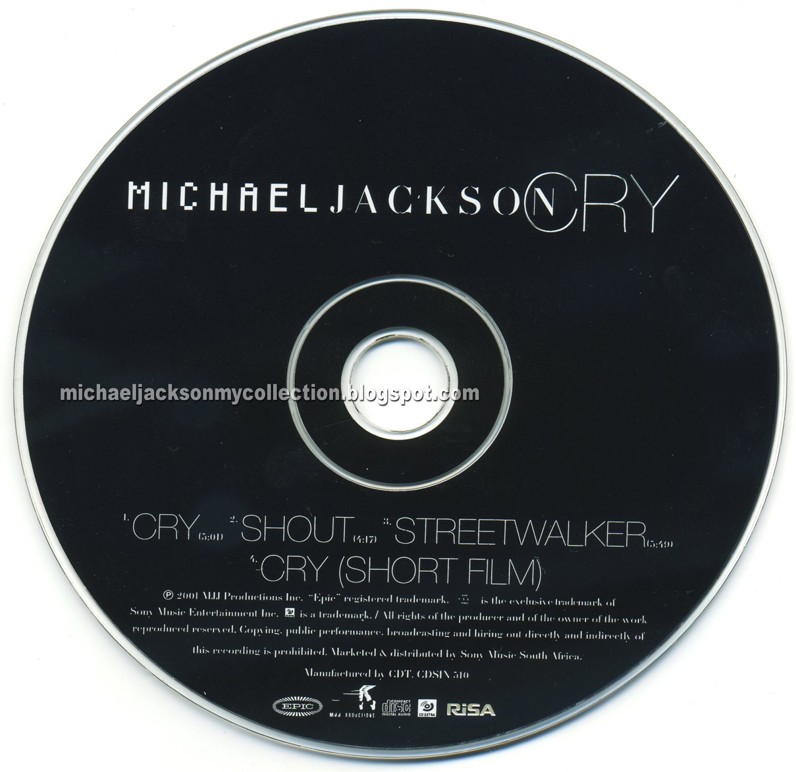 Michael Jackson: Collection for SALE: CRY: CD SINGLE SOUTH AFRICA CDSIN510