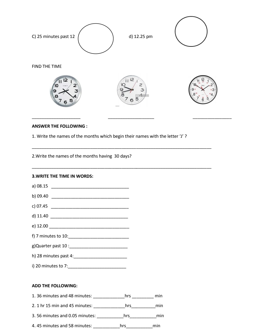 KV4 Maths, Worksheet on Tic - Tic - Tic - FORTUNE ACADEMY