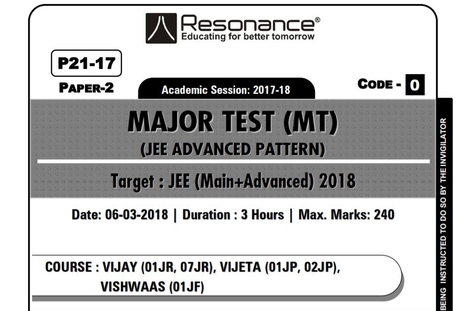 Resonance AITS papers for JEE MAINS & ADVANCED with solutions(in pdf)-(2)