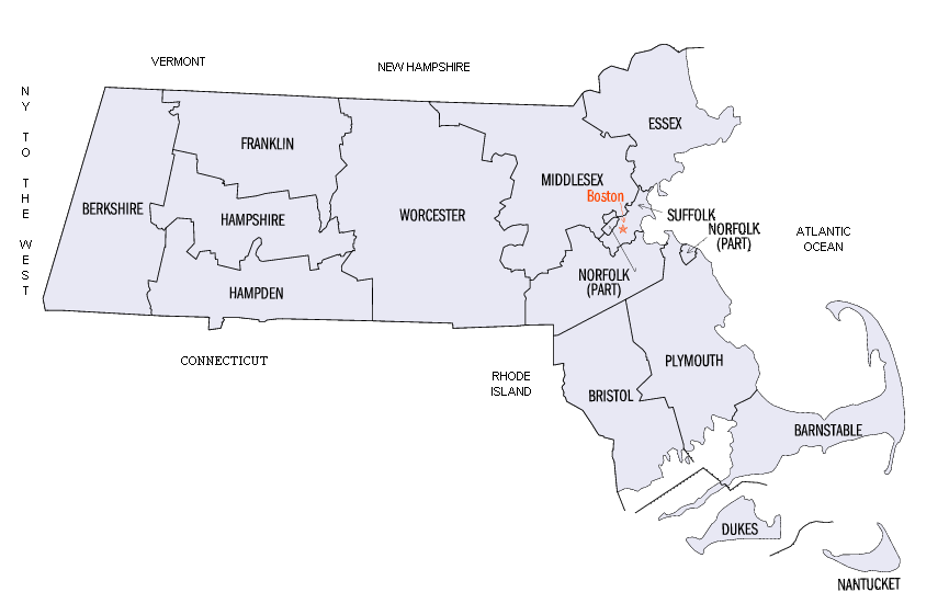 Massachusetts County Map Region | County Map Regional City