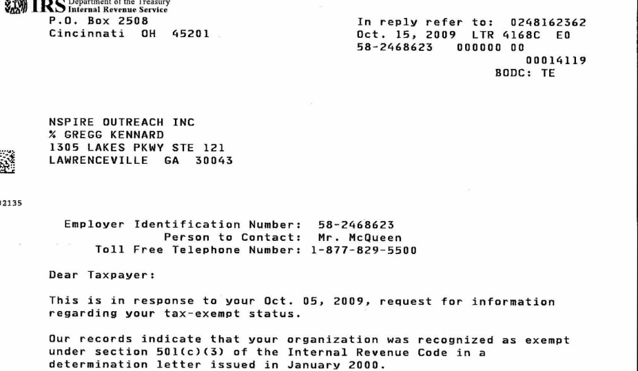 Irs Letter 4883C ~ Thankyou Letter