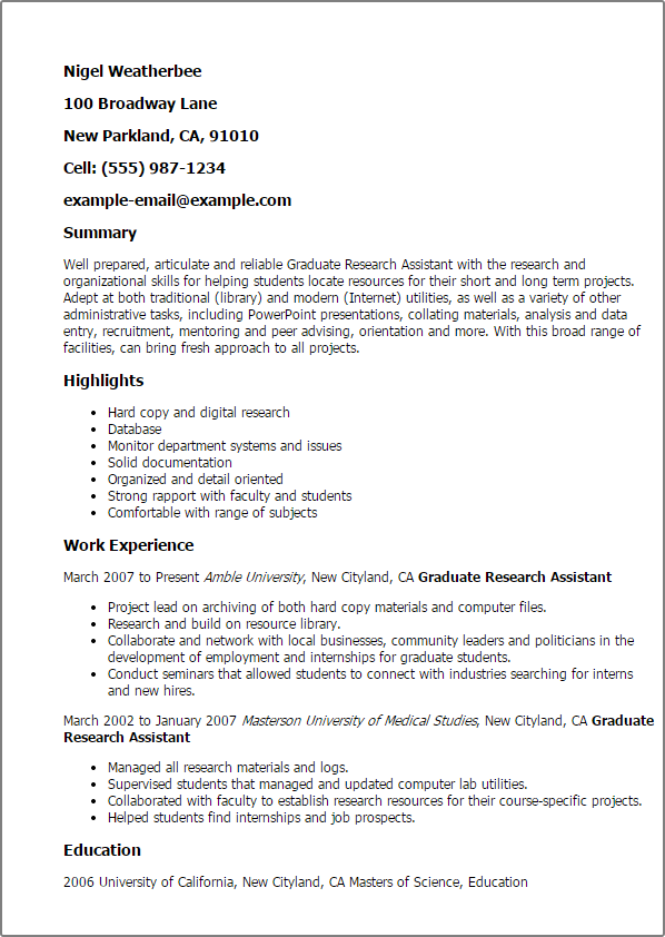 Sample Resume Research Assistant ~ Resume Letter