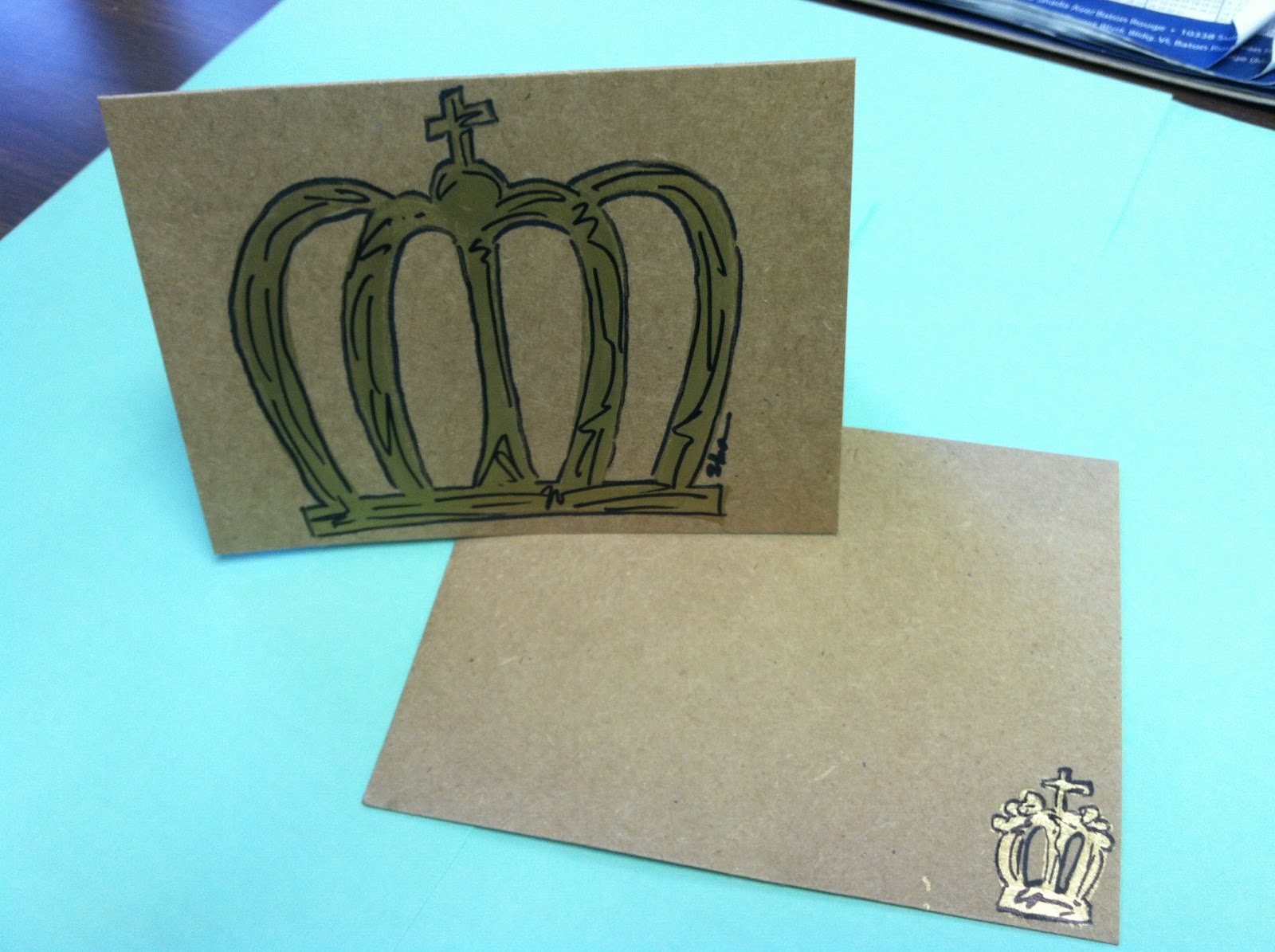 s. bynum art: Hand Painted Gold Crown Cards