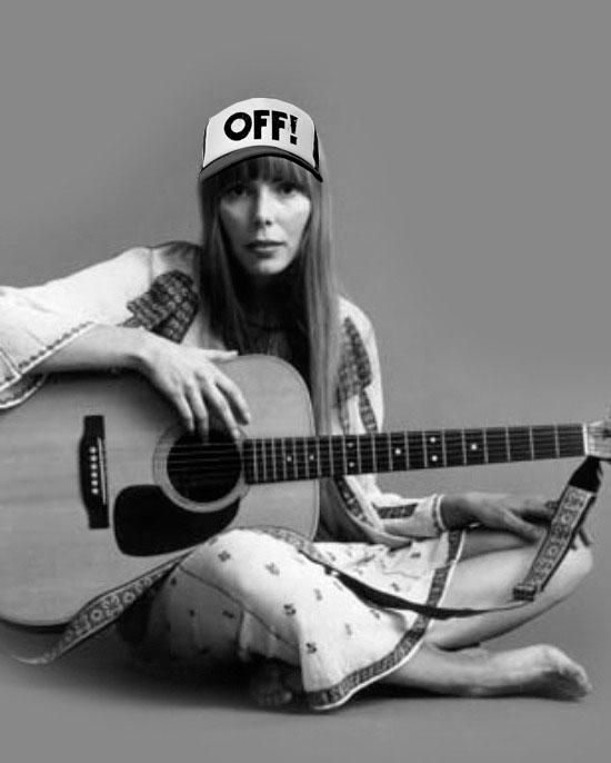 OFF! Hats on Every Singer Ever: Joni Mitchell in an OFF! hat.