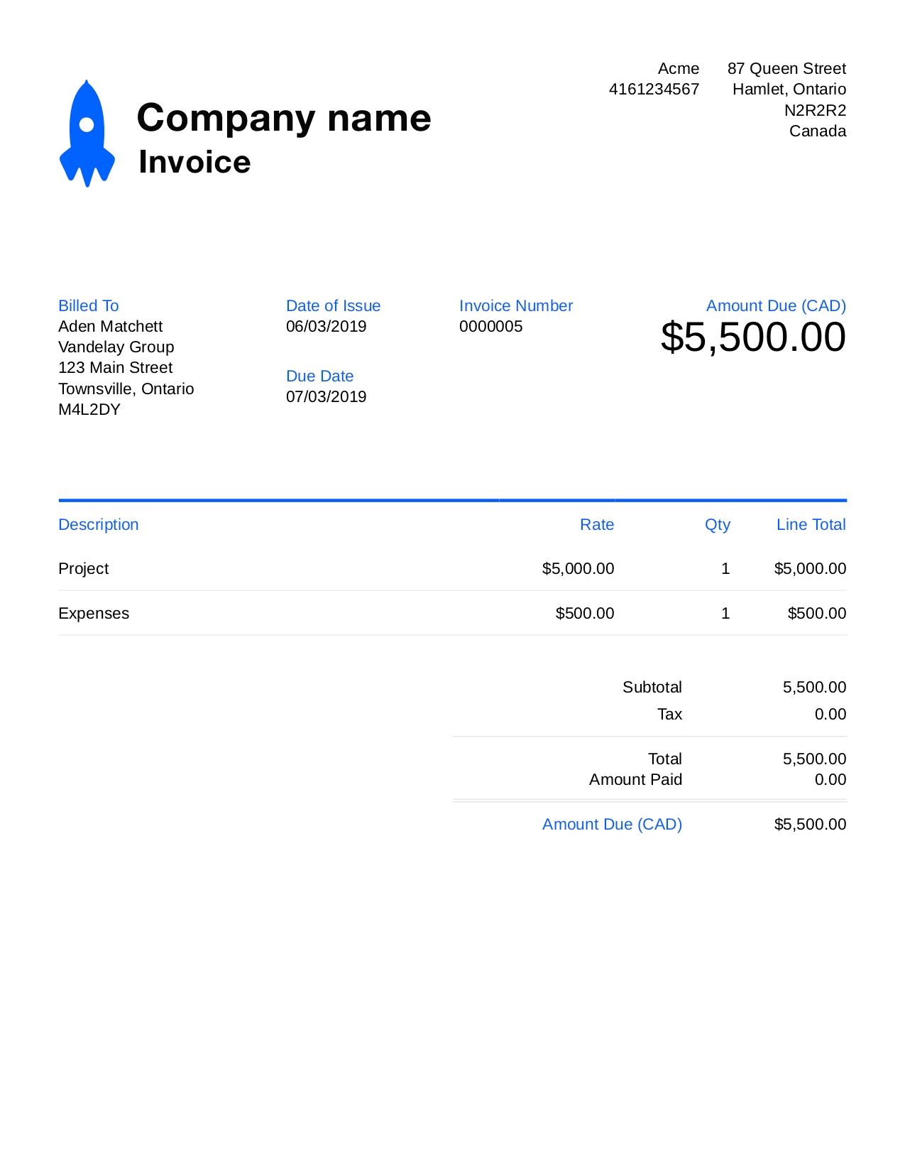 Invoice Template Canada - Invoice Template