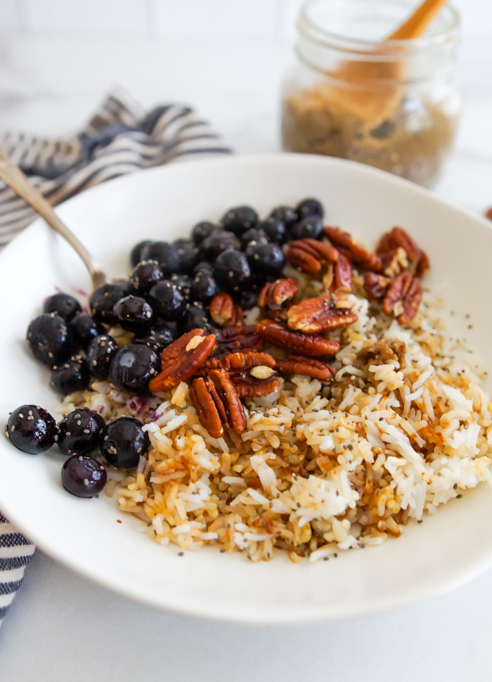 Blueberry and Salted Pecan Breakfast Grain Bowl | Bake at 350°