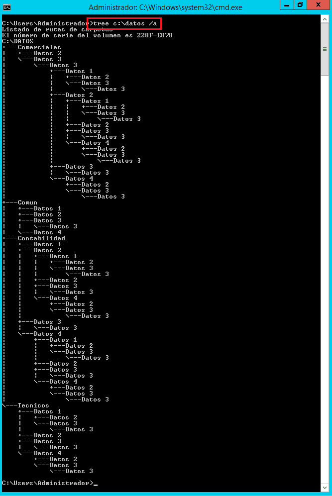 Pantallazos.es: Microsoft Windows CMD: TREE listar Árbol de directorios.