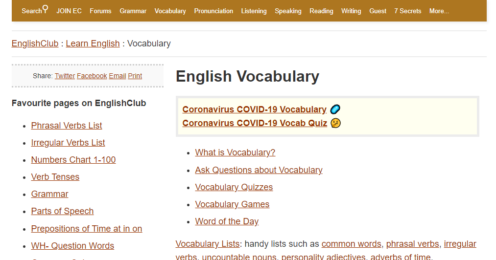 Aprender vocabulario en EnglishClub.com