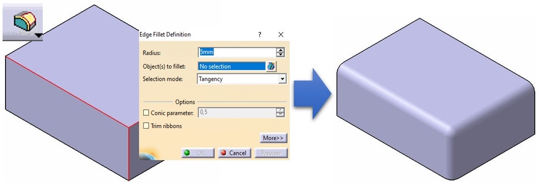 TUTORIAL CATIA ; FUNGSI EDGE FILLET,CHAMFER - Guru Teknik Mesin