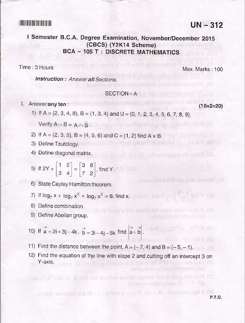 Bangalore University Bca Bca 105 T Discrete Mathematics November December 2015 Question