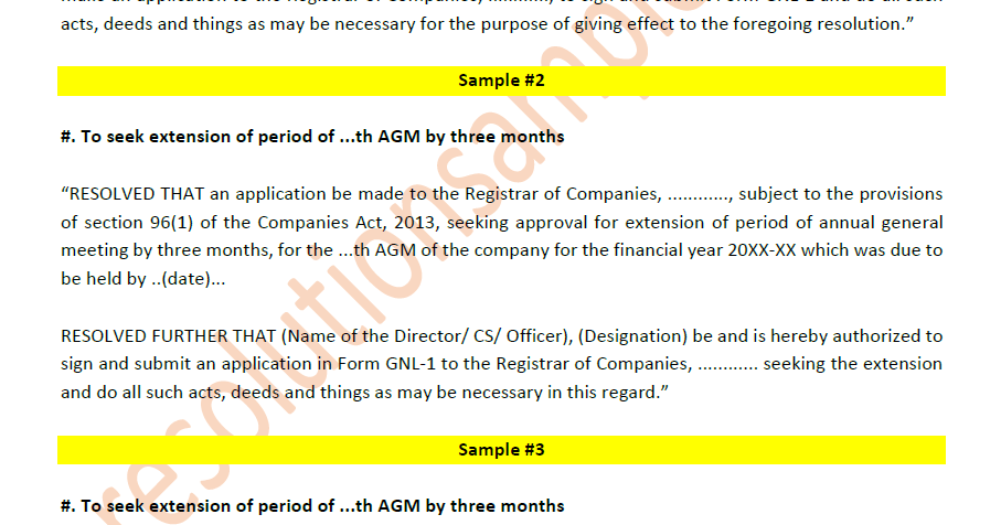 Board Resolution for Extension of Annual General Meeting AGM