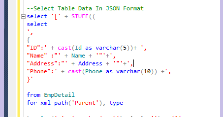 Return Table Data In XML AND JSON Format On SQL Server ~ Guruji Point ...