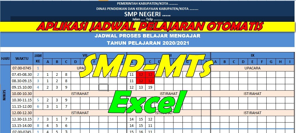 APLIKASI JADWAL PELAJARAN OTOMATIS SMP/MTs ANTI BENTROK BERBASIS EXCEL- DOWNLOAD | INFO ...