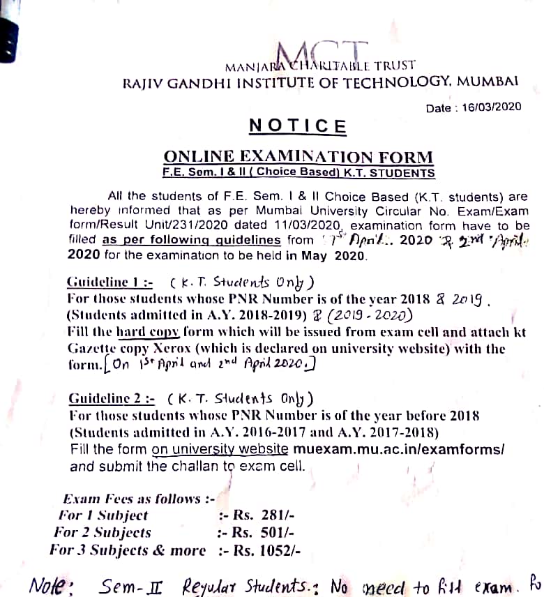 Instrumentation Engineering,MCT's RGIT,Mumbai: Online Examination Form ...